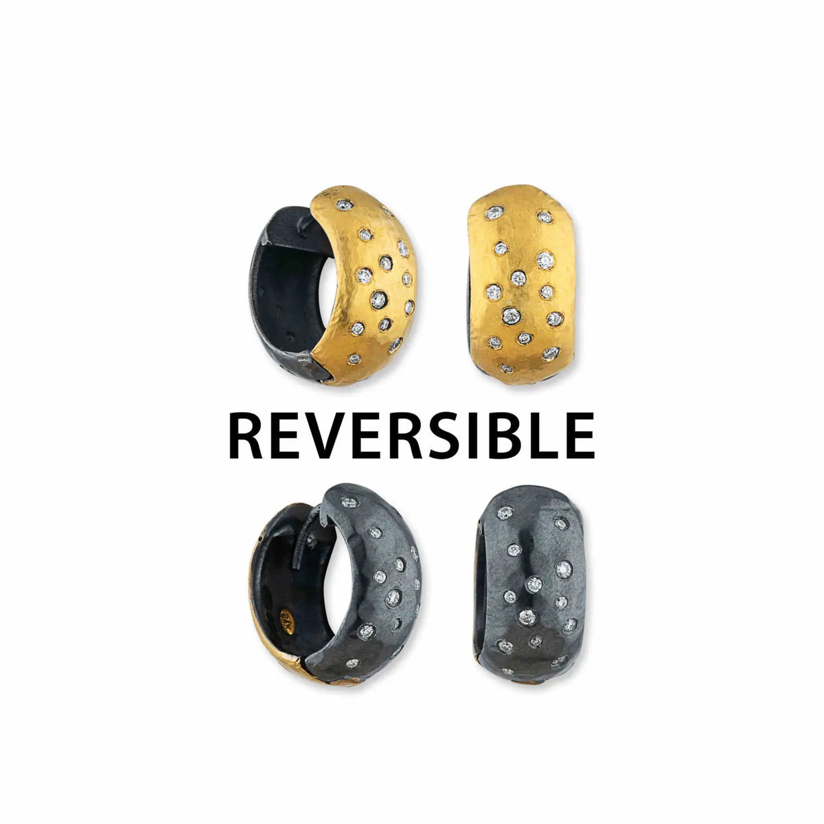Lika Behar Yin and Yang Collection Chunky Reversible Huggie Diamond Ea ...